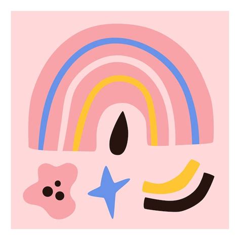 Premium Vector Cute Natural Elements Square Composition Rainbow Card