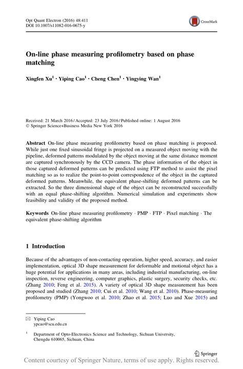 On Line Phase Measuring Profilometry Based On Phase Matching Request Pdf