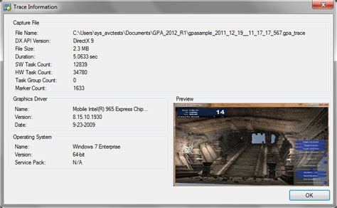 viewing the trace capture file information intel graphics performance