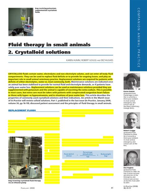 Crystalloid Fluids In Veterinary Care Pdf Saline Medicine