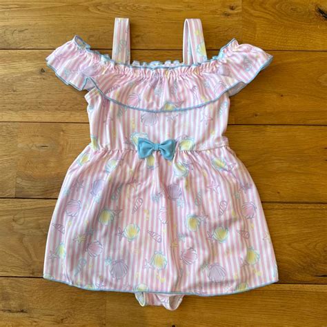 美品 女の子 オフショルダー水着 ストライプピンク 110 メルカリ