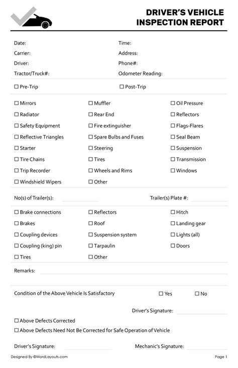 Free Vehicle Inspection Form Template Wordlayouts