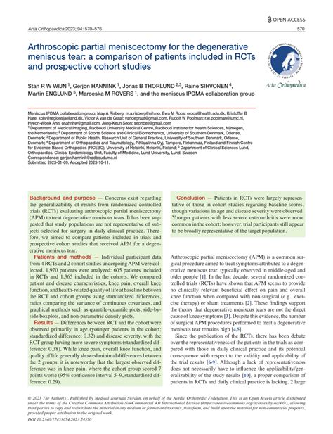 Pdf Arthroscopic Partial Meniscectomy For The Degenerative Meniscus