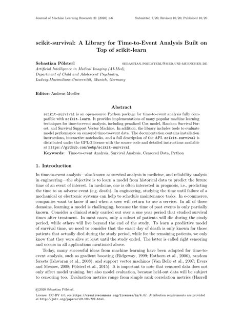 Pdf Scikit Survival A Library For Time To Event Analysis Built On Top Of Scikit Learn