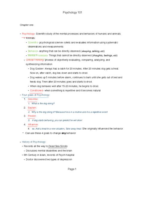 Psychology 101 Notes Compress Chapter One Psychology Scientific