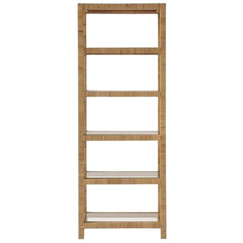 Pemberly Row Woven Brown Rattan 5 Shelf Bookcases With Glass Shelves