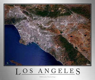 Los Angeles Ca Area Satellite Map Print Aerial Image Poster