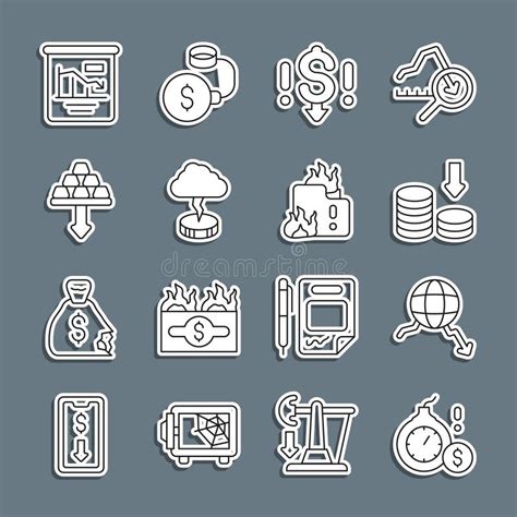 Set Line Money Bomb Dollar Crisis Global Economic Dollar Rate Decrease Storm Gold Bars Pie