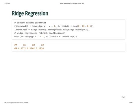 Ridge Regression Lasso And Elastic Net Pdf