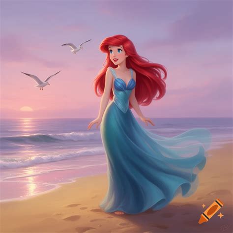 Ariel From The Little Mermaid As A Human With Long Red Hair And A