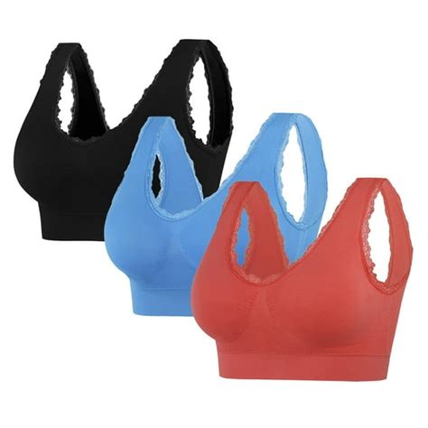 Womens Full Cup Sports Bras 3 Pack High Lifting Soft Wireless Lace