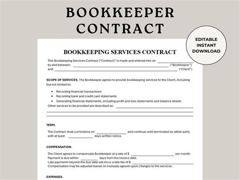 Bookkeeper Contract Bookkeeper Business Bookkeeper Services Editable