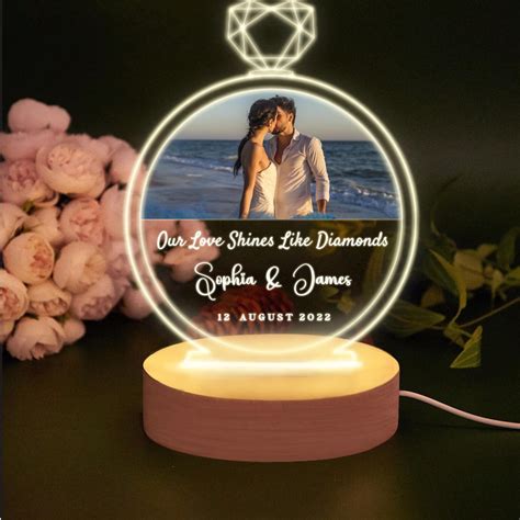 Personalized Wedding Ring Night Light Custom Photo And Date Led Lamp