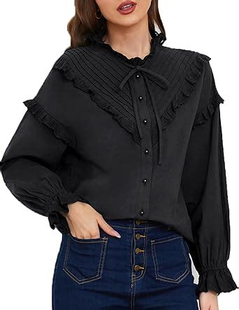 Belle Poque Camisas De Manga Larga Para Mujer Con Botones Vintage Con Volantes