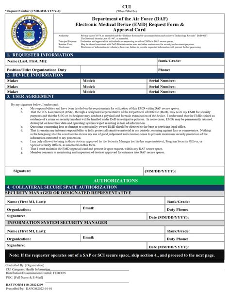 Daf Form 110 Daf Electronic Medical Device Request Form And Approval