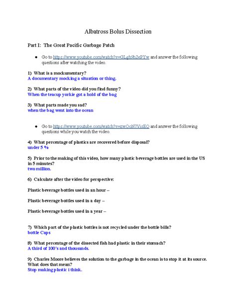 Copy Of Albatross Bolus Dissection Lab Albatross Bolus Dissection Part I The Great Pacific