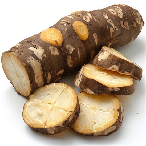Whole And Sliced Cassava Root On A White Background Premium Ai