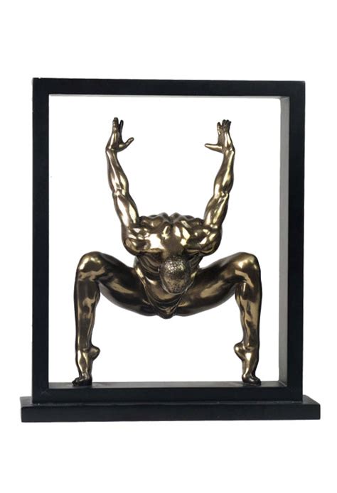 Nude Male Crouching Point Toe Squat In The Frame With Arms Stretch