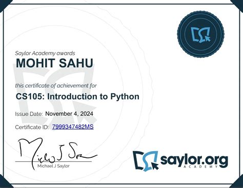 Python Programming Certification Lifelonglearning Mohit Sahu