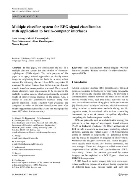 Pdf Multiple Classifier System For Eeg Signal Classification With Application To Brain