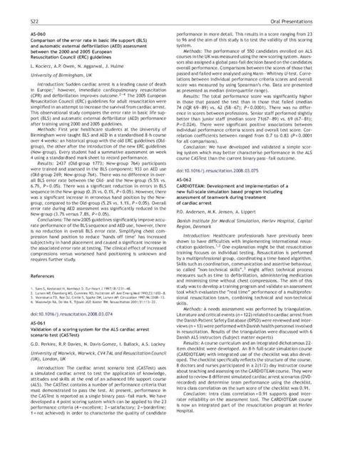 Pdf Validation Of A Scoring System For The Als Cardiac Arrest