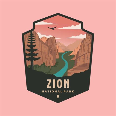 Zion National Park Logo Patch Illustration Design Utah Landmark Emblem