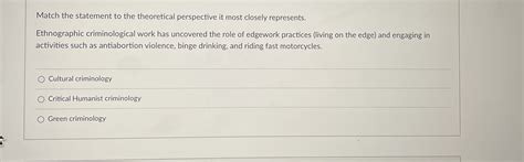 Solved Match The Statement To The Theoretical Perspective It