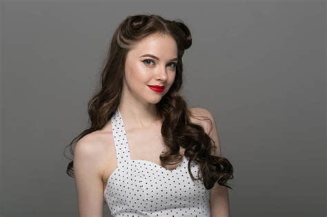 Pin Up Girl Vintage Beautiful Woman Pinup Style Portrait In Retro Dress
