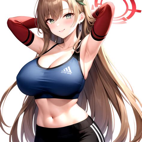 1girl Absurdres Armpits Arms Behind Head Asuna Blue Archive Black Pants