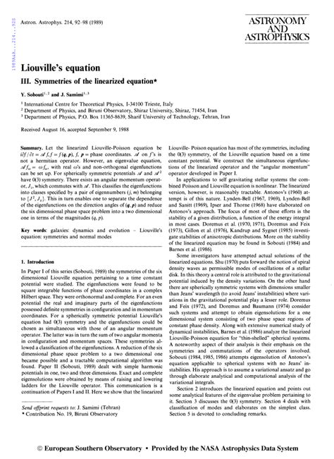 Pdf Liouvilles Equation Part Three Symmetries Of The Linearized Equation