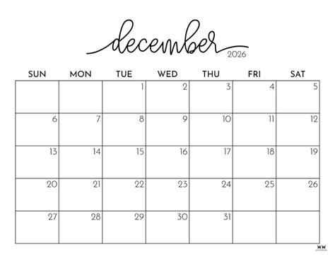 December 2026 Calendar Printable Free Free Printable Calendar 2026 Pdf