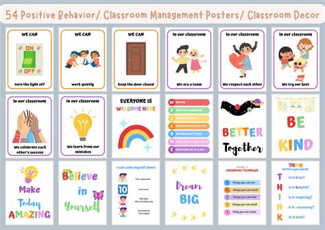 54 Positive Behavior Classroom Management Posters Classroom Decor Printable Poster Rules