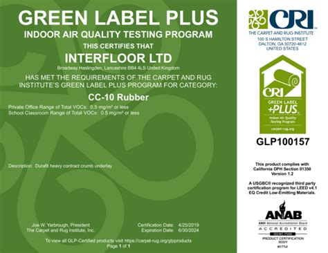 Green Label Plus Indoor Air Quality Testing Program Interfloor Ltd
