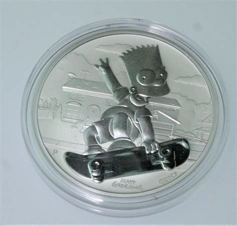 2020 P Simpsons Bart Simpson Skateboard Tuvalu 1 Silver 999 Dollar Bullion Pieces Of Eight