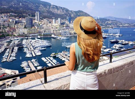 Holidays In Monaco Beautiful Woman In Monte Carlo Looking Cityscape