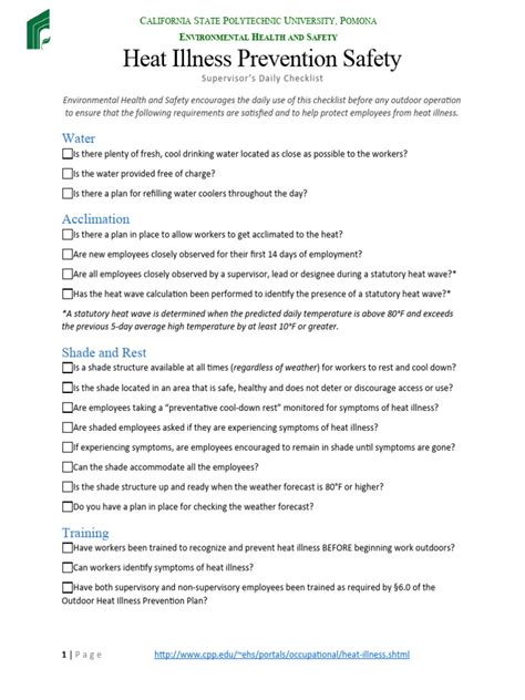 Heat Safety Checklist Download Free Pdf Heat Wave Hyperthermia