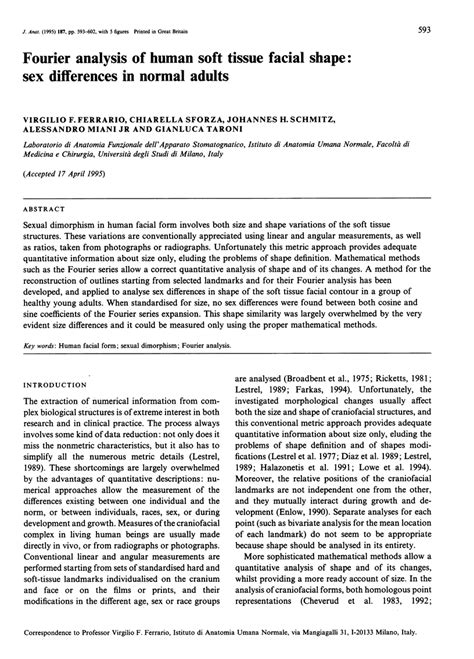 Fourier Analysis Of Human Soft Tissue Facial Shape Sex Differences In