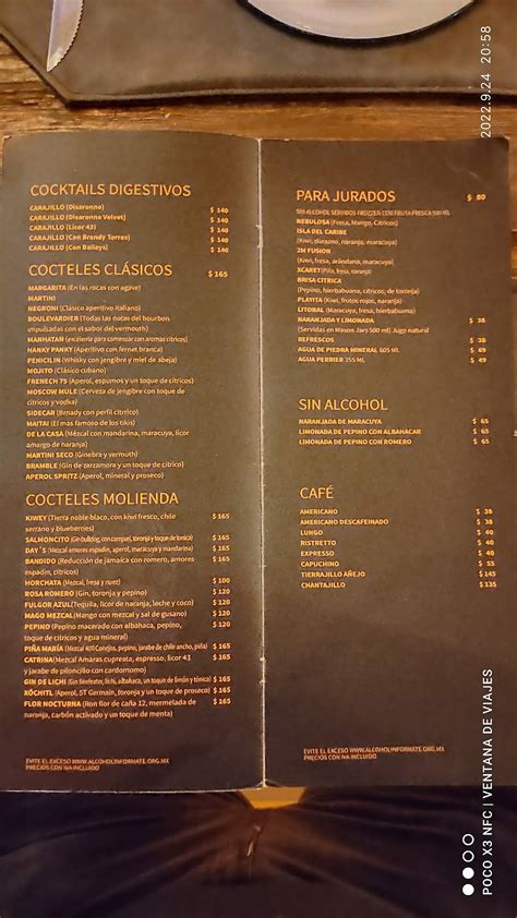Carta De La Molienda De Café Y 2 Marías Cantina D´autor Guadalajara
