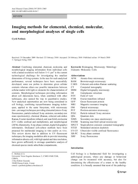 Pdf Imaging Methods For Elemental Chemical Molecular And
