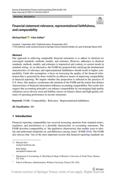 Financial Statement Relevance Representational Faithfulness And