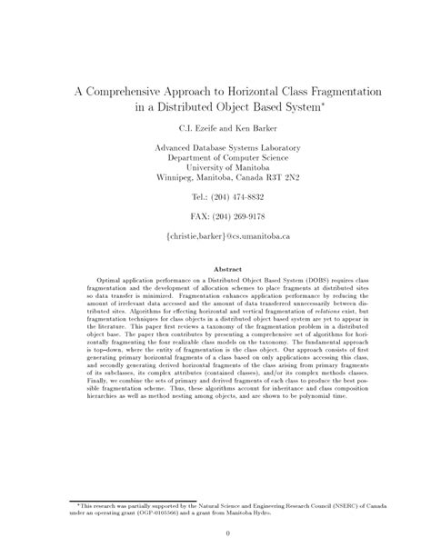 Pdf A Comprehensive Approach To Horizontal Class Fragmentation In A Distributed Object Based