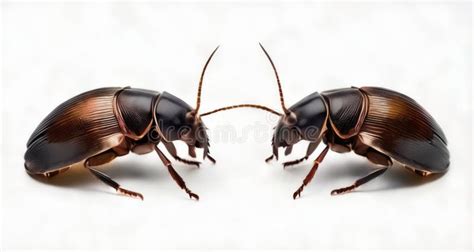 Mirror Image Of Two Beetles One Facing Left And The Other Right Against A White Background