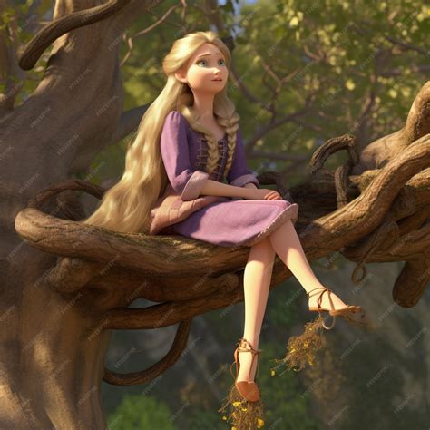 Premium Photo Realistic Pic Of Rapunzel Sitting On A Tree