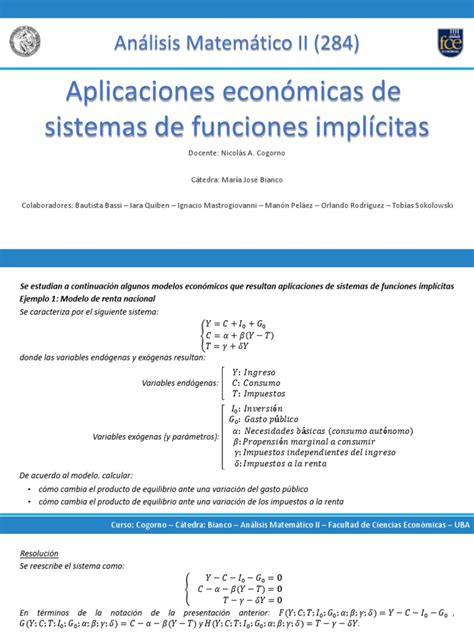 04 Aplic Econ De Sistemas De Funciones Implícitas Pdf Determinante