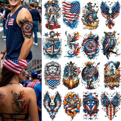 Charlent 4th Of July Temporary Tattoos Full And Half Arm