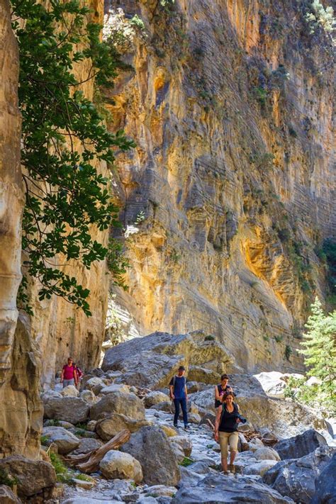 Tourists Hike In Samaria Gorge In Central Crete Greece Editorial Stock