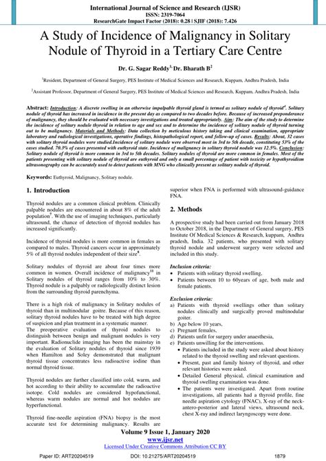 Pdf A Study Of Incidence Of Malignancy In Solitary Nodule Of Thyroid