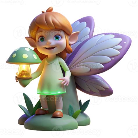 Dramatic Rustic A Mischievous Pixie With Iridescent Wings Holding A
