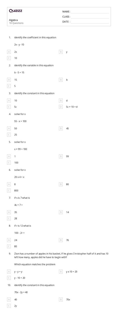50 Algebra Worksheets For 4th Class On Quizizz Free And Printable