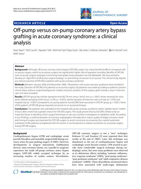 Pdf Off Pump Versus On Pump Coronary Artery Bypass Grafting In Acute